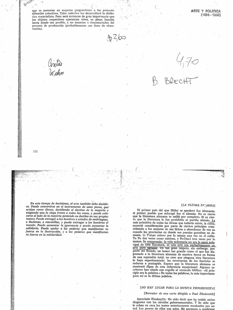 BRECHT, B. Arte y Política. - 000007 | PDF