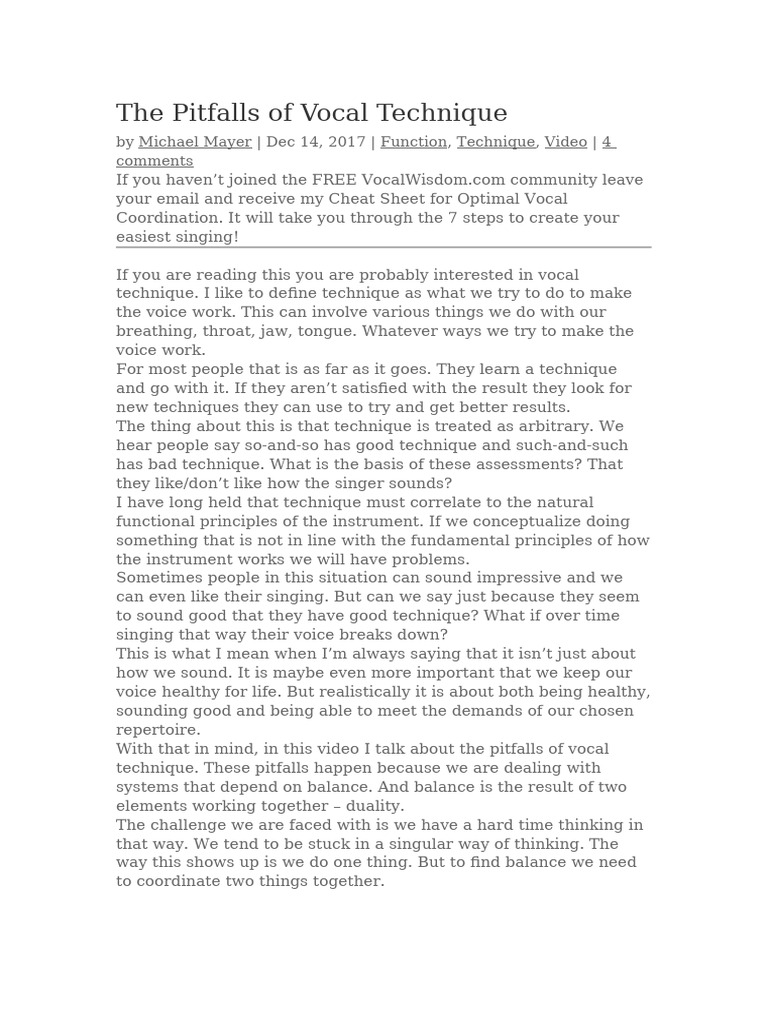 The Pitfalls of Vocal Technique | PDF