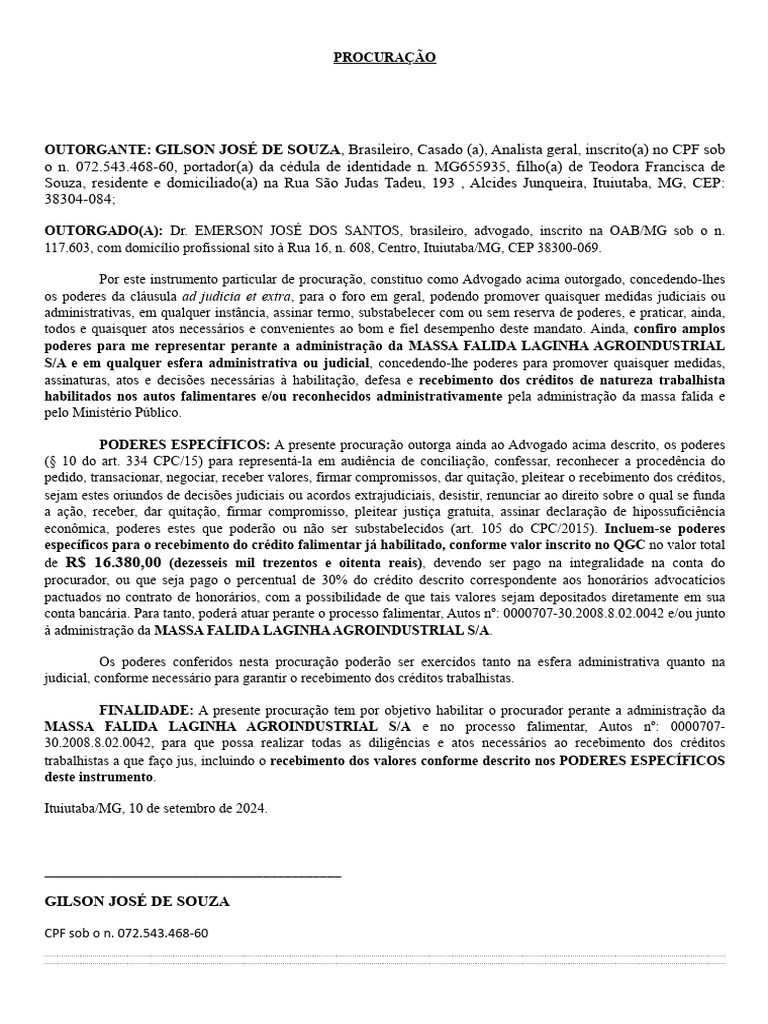 Gilson José de Souza - Procuração e Contrato | PDF Gilson José de Souza - Procuração e Contrato | PDF