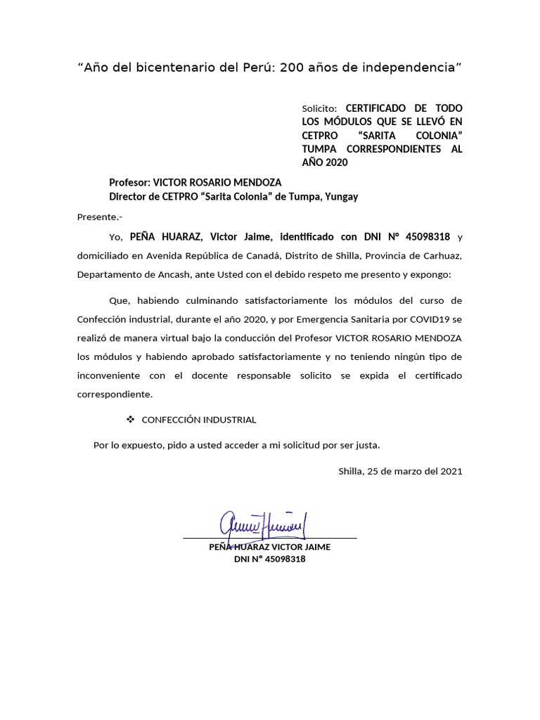 Solicitud Certificado Cetpro | PDF | Perú | América del Sur