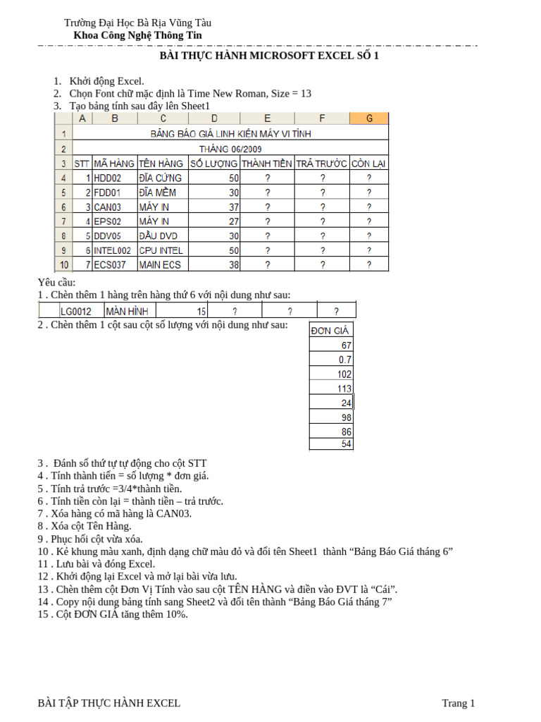13 BAI TAP EXCEL | PDF