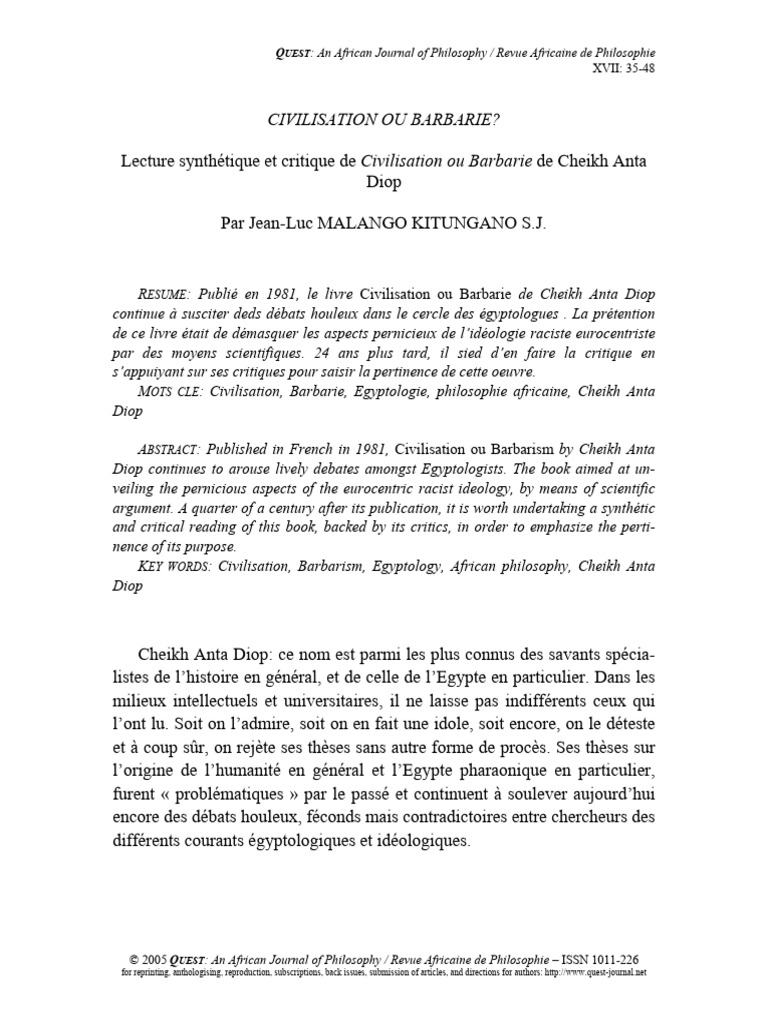 Cheikh A. Diop Civilisation Ou Barbarie | PDF