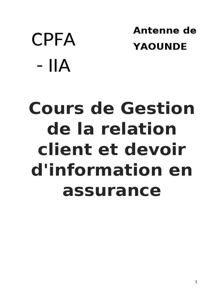 Cours de Gestion de La Relation Client Et Devoir D'information en Assurance | PDF