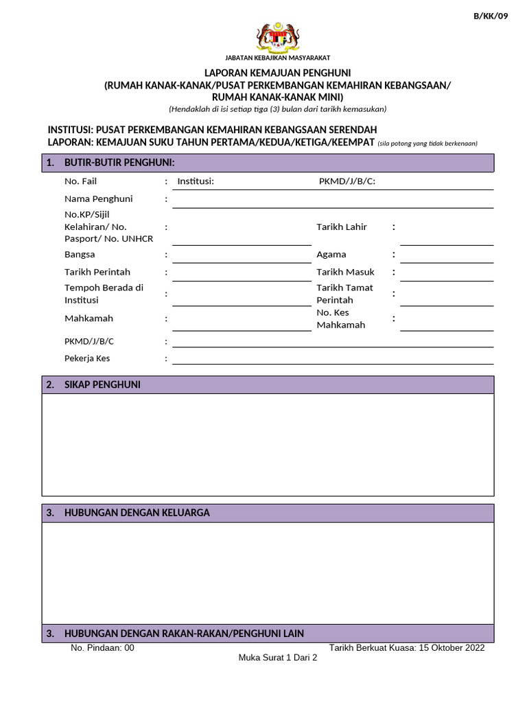 BKK - 09 Laporan Kemajuan Penghuni | PDF