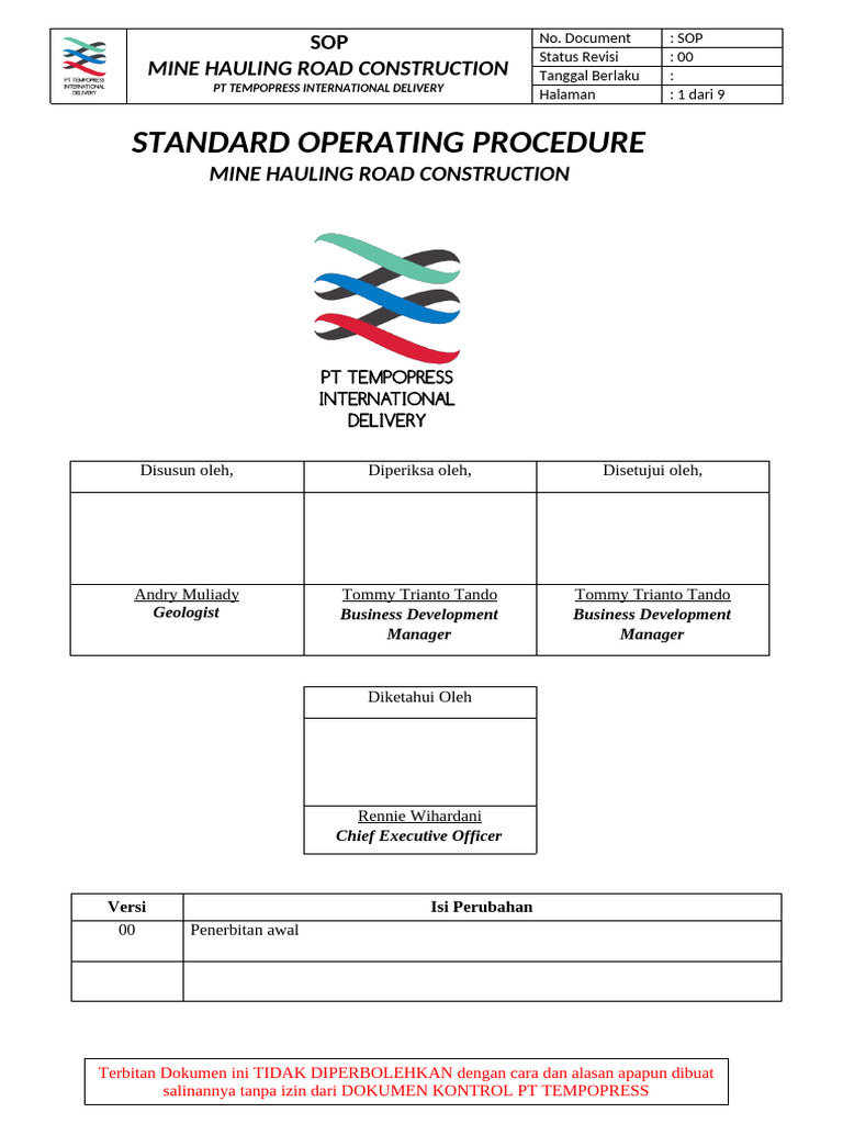 SOP Mine Hauling Road Construction - Rev1 | PDF