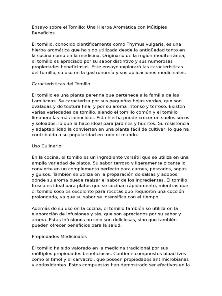 Ensayo Sobre El Tomillo | PDF