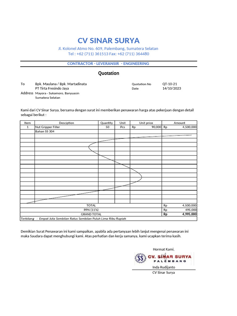 Penawaran Nut Gripper Filler Sinar Surya | PDF