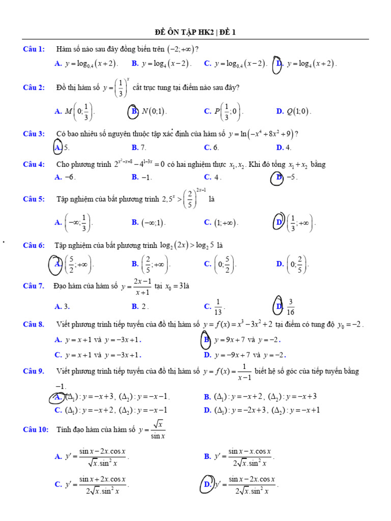 Ôn HK2 Đề 1 | PDF