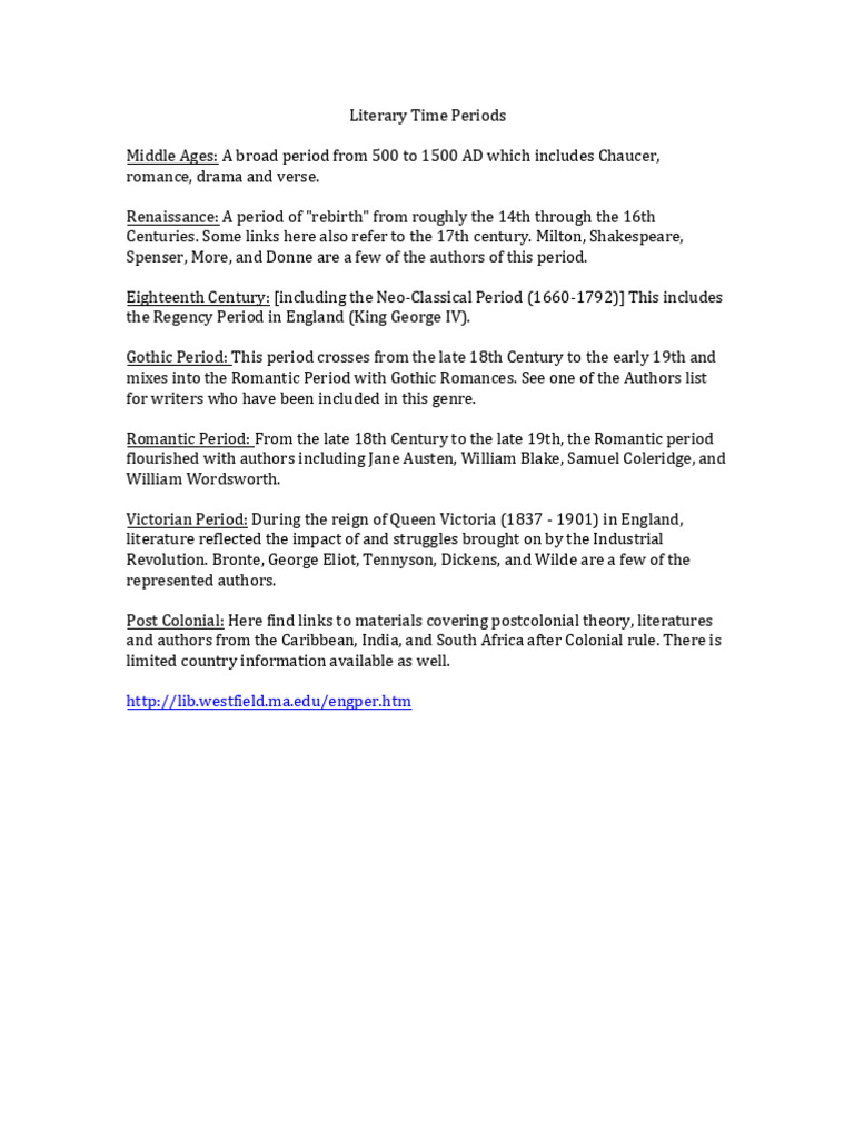 Literary Time Periods | PDF