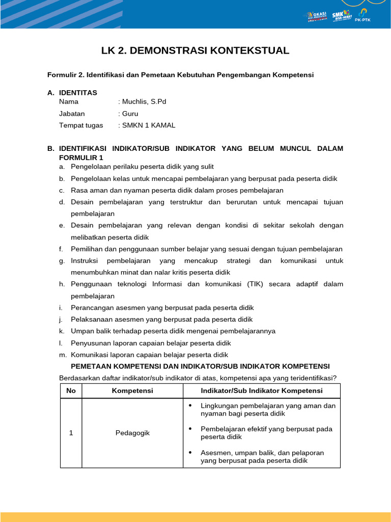 LK 2. DK - Formulir 2 - Identifikasi Dan Pemetaan Kebutuhan ...