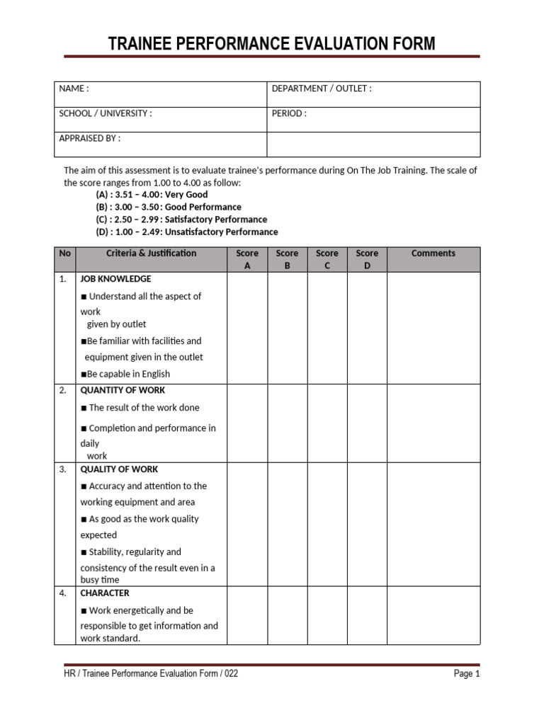 Trainee Performance Evaluation Form | PDF