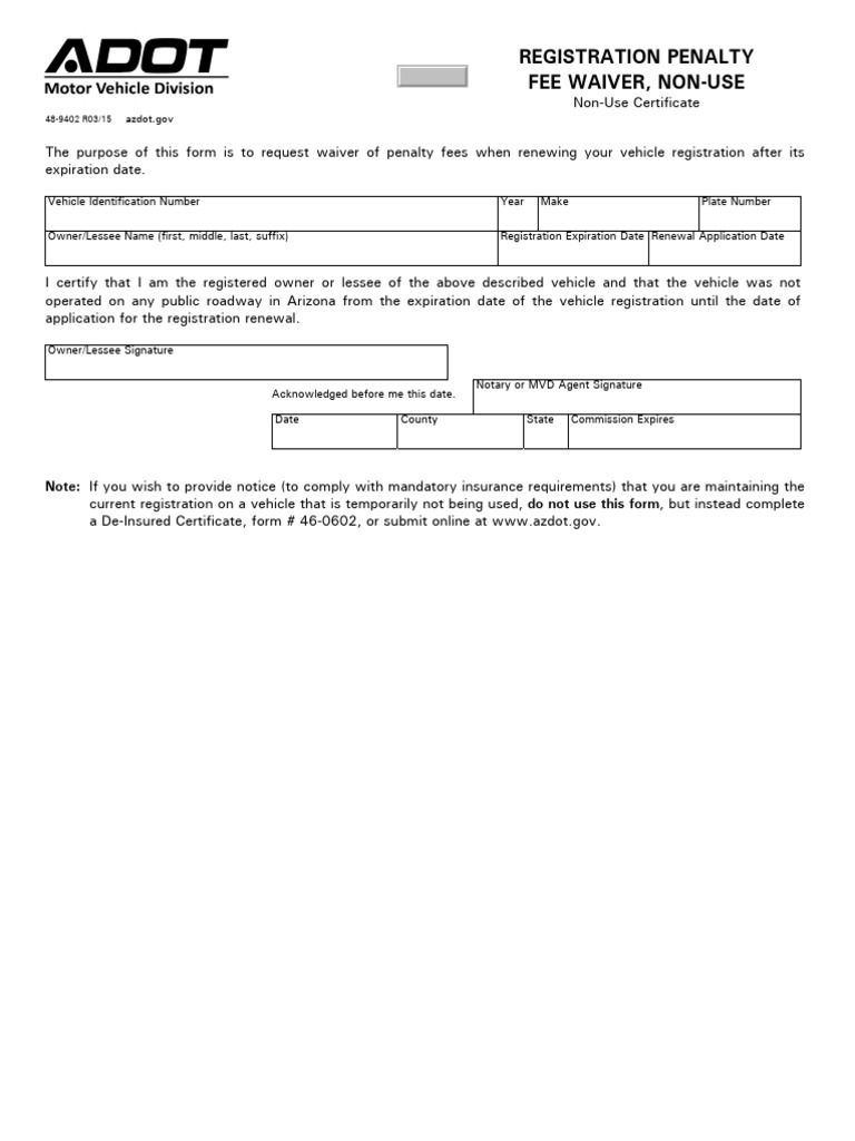 Registration Penalty Fee Waiver, Non-Use: Do Not Use This Form | PDF