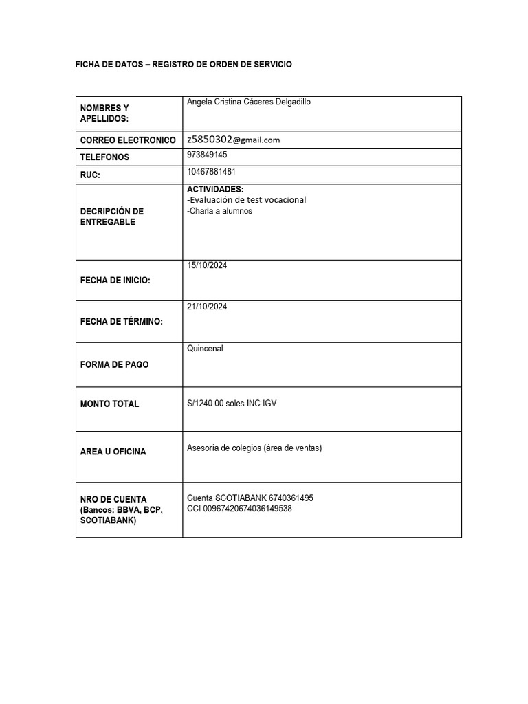 Ficha de Datos Angela Caceres 21 Septiembre | PDF
