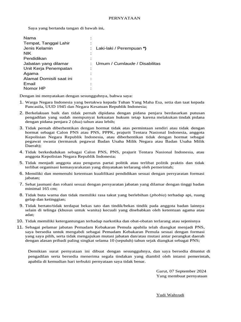 SURAT PERNYATAAN Damkar | PDF