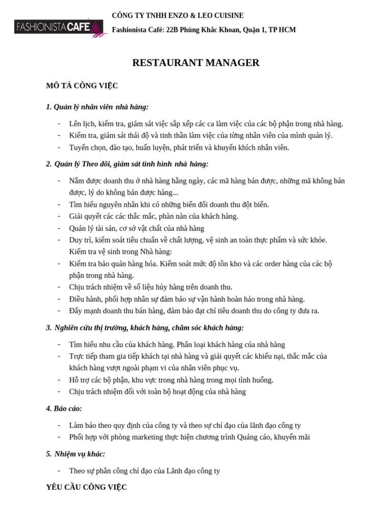 JD Restaurant Manager | PDF