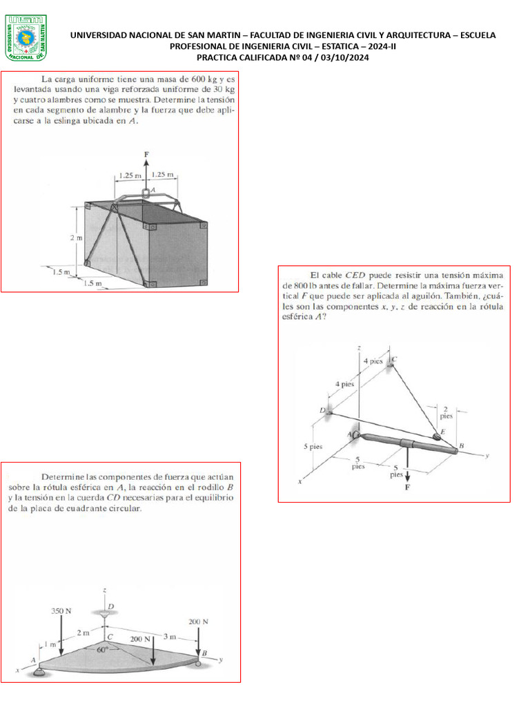 4ta Cuarta Practica Calificada Estática 03 10 2024 | PDF