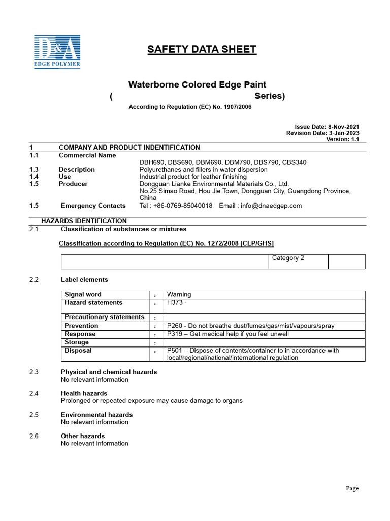 MSDS Waterborne Colored Edge Paint (BIO-Circul® Colored Edge Paint ...