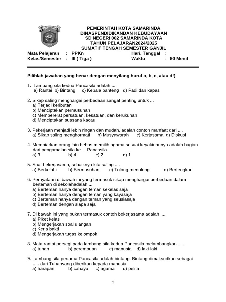 SoaL STS PPKn KELAS 3 | PDF