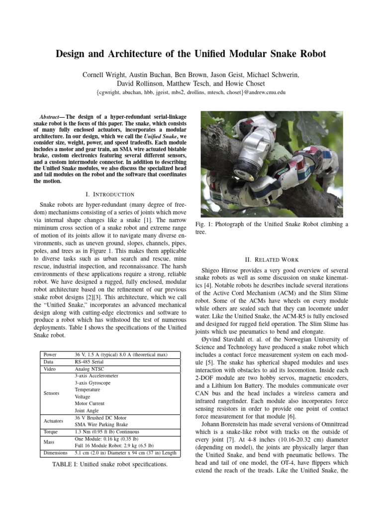 Design and Architecture of The Unified Modular Snake Robot | PDF