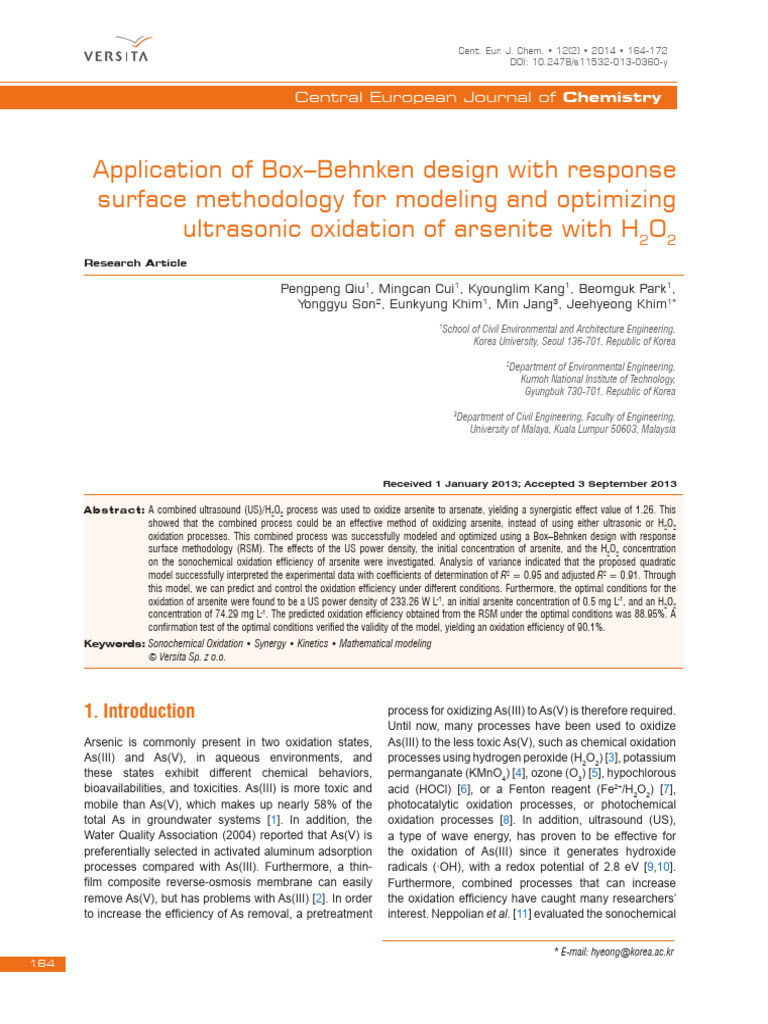 Application of Box-Behnken Design With Response Surface Methodology For Modeling and Optimizing ...