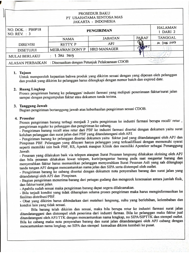 Prosedur Baku Pengiriman | PDF