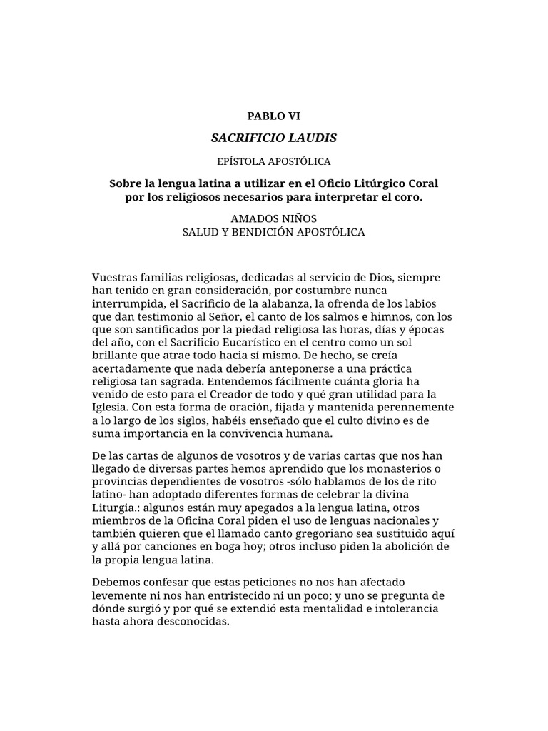 Sacrificium Laudis (15 Agosto 1966) - Paolo VI | PDF