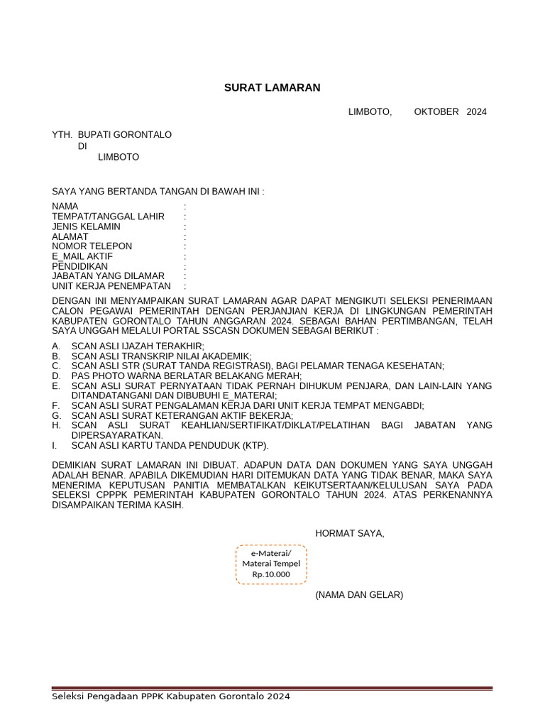 Contoh Dokumen Pendaftaran PPPK | PDF