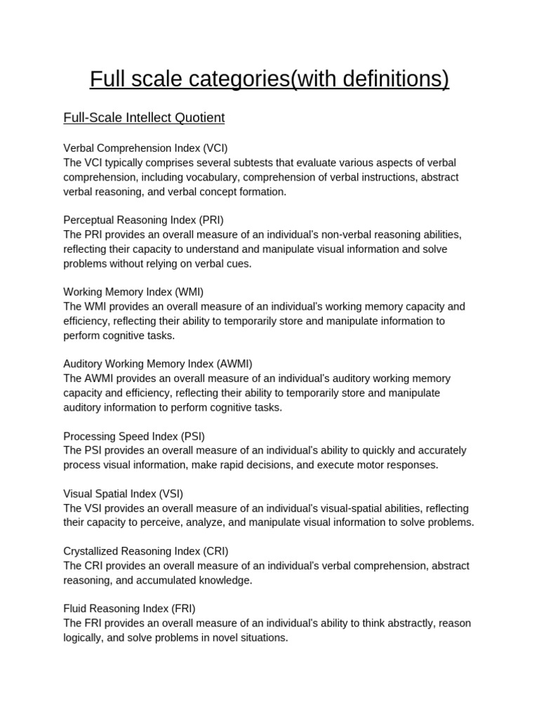 Full Scale Categories (With Definitions) | PDF | Thought | Reason