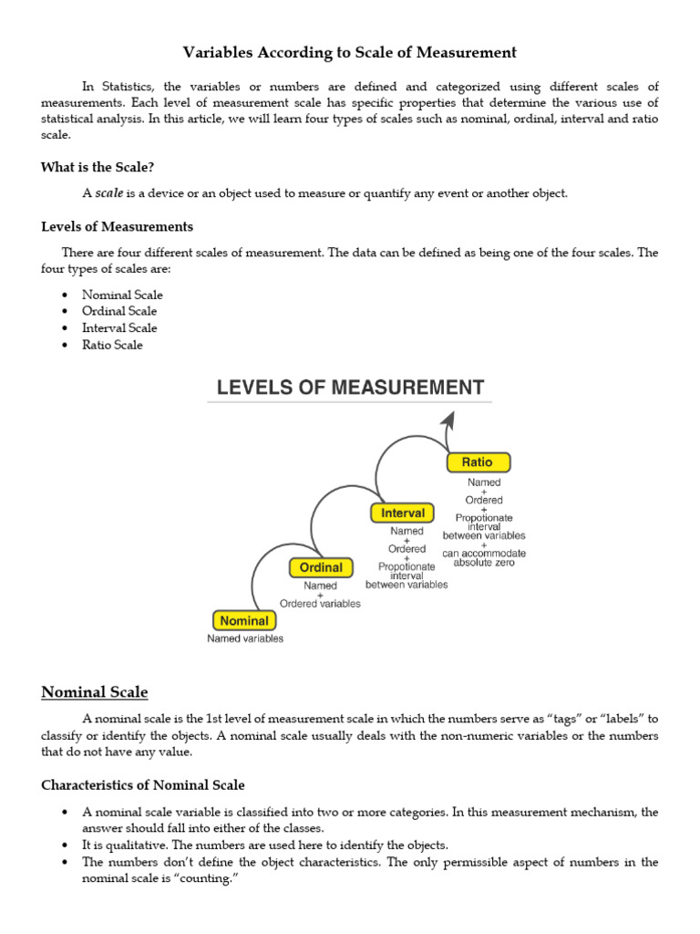 Variables According to Scale of Measurement | PDF
