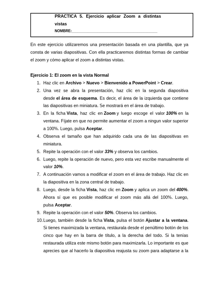 PRACTICA 5. Ejercicio Aplicar Zoom A Distintas Vistas | PDF