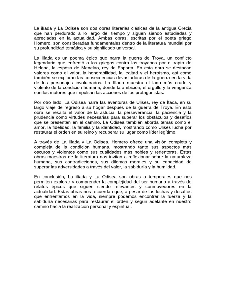 Análisis de La Ilíada y La Odisea | PDF | Ilíada | Clásicos