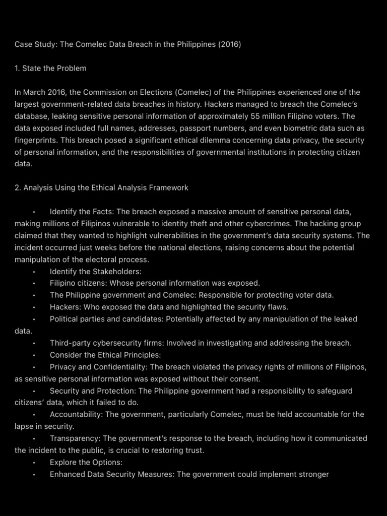 Case Study The Comelec Data Breach in The Philippines (2016) | PDF
