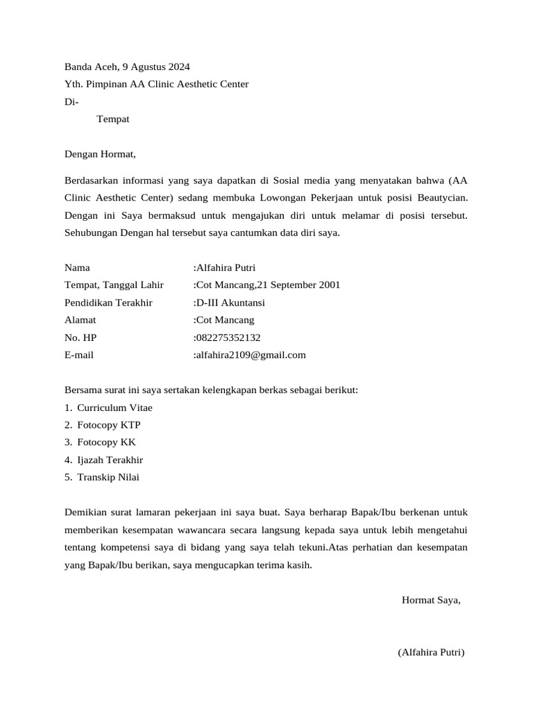 Lamaran Kerja | PDF