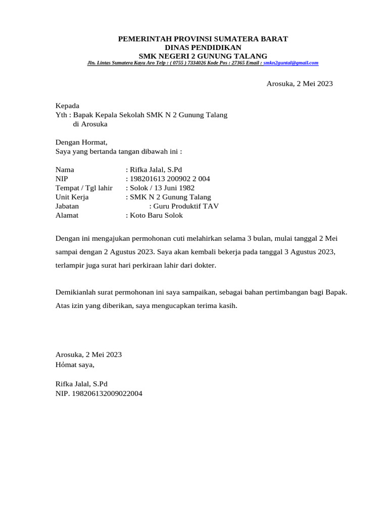 Surat cuti melahirkan | PDF