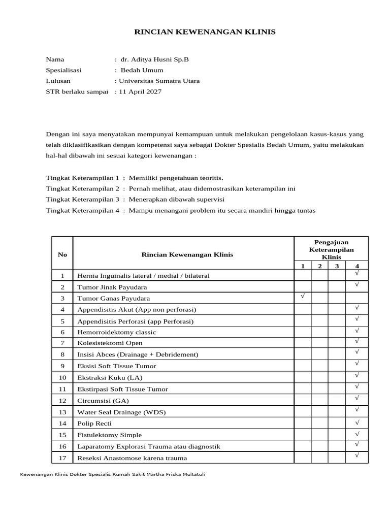 Pengajuan RKK Dr. Aditya Husni SP.B | PDF