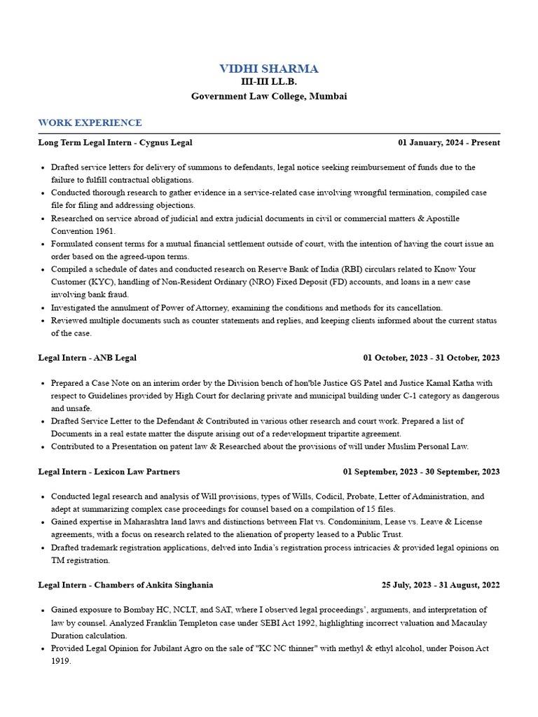 Vidhi Sharma Resume | PDF