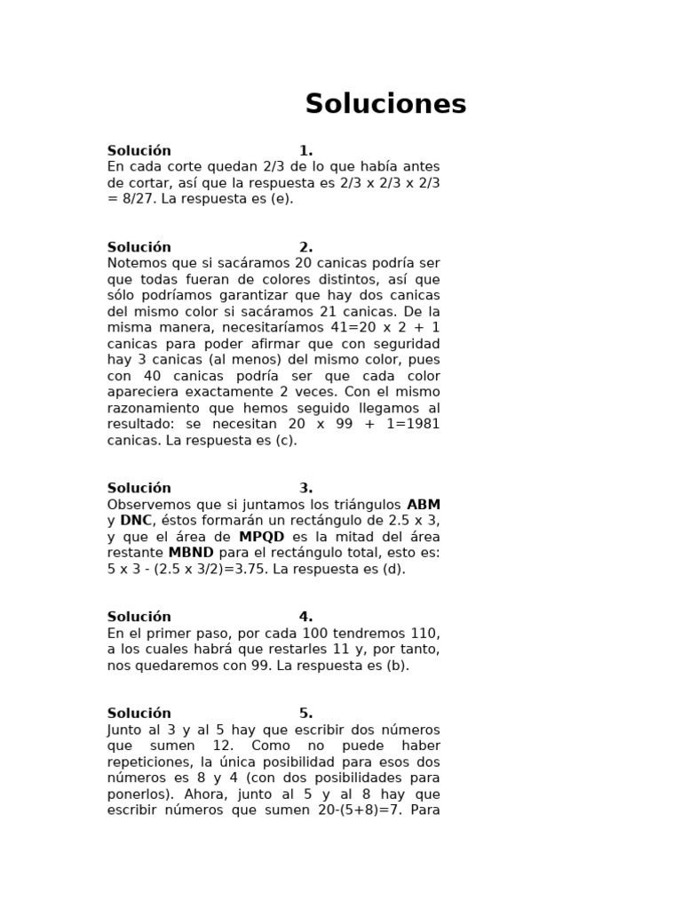 Soluciones CON EXPLICACIÓN OLIMPIADA MATE | PDF