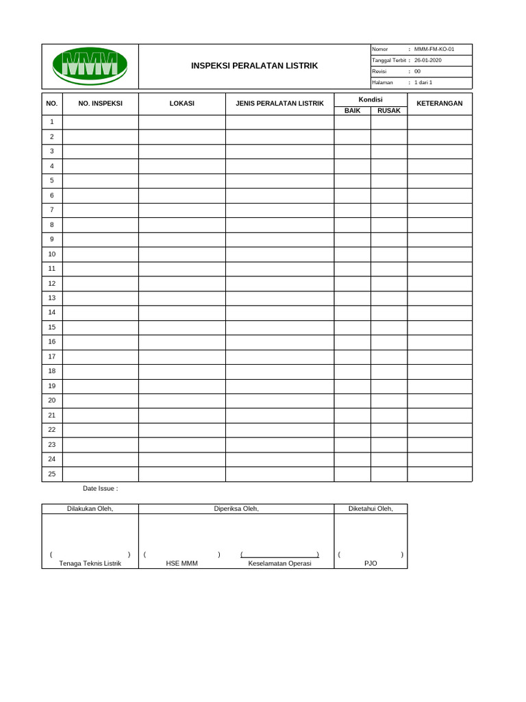 MMM-FM-KO-01 - 01 (Form Inspeksi Peralatan Listrik) | PDF