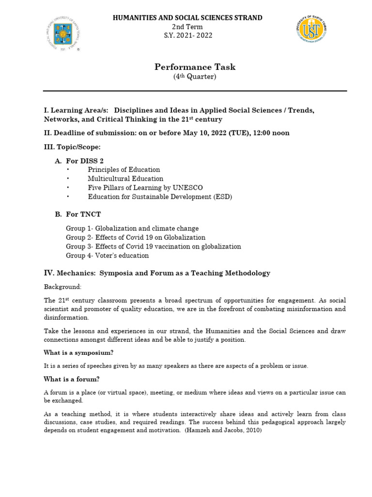 As of April 12 4th QT Performance Tasks DISS TNCT For Deployment PDF | PDF