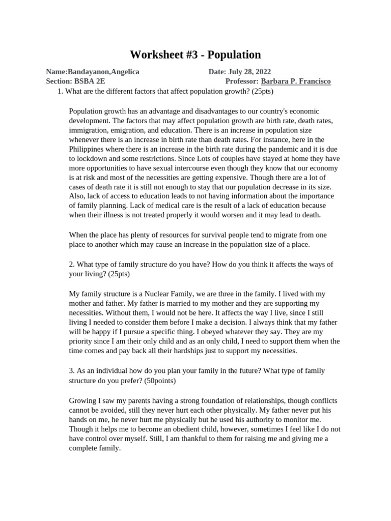 Worksheet 3 - Population | PDF
