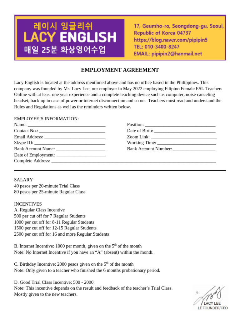 Employment Agreement Pdf