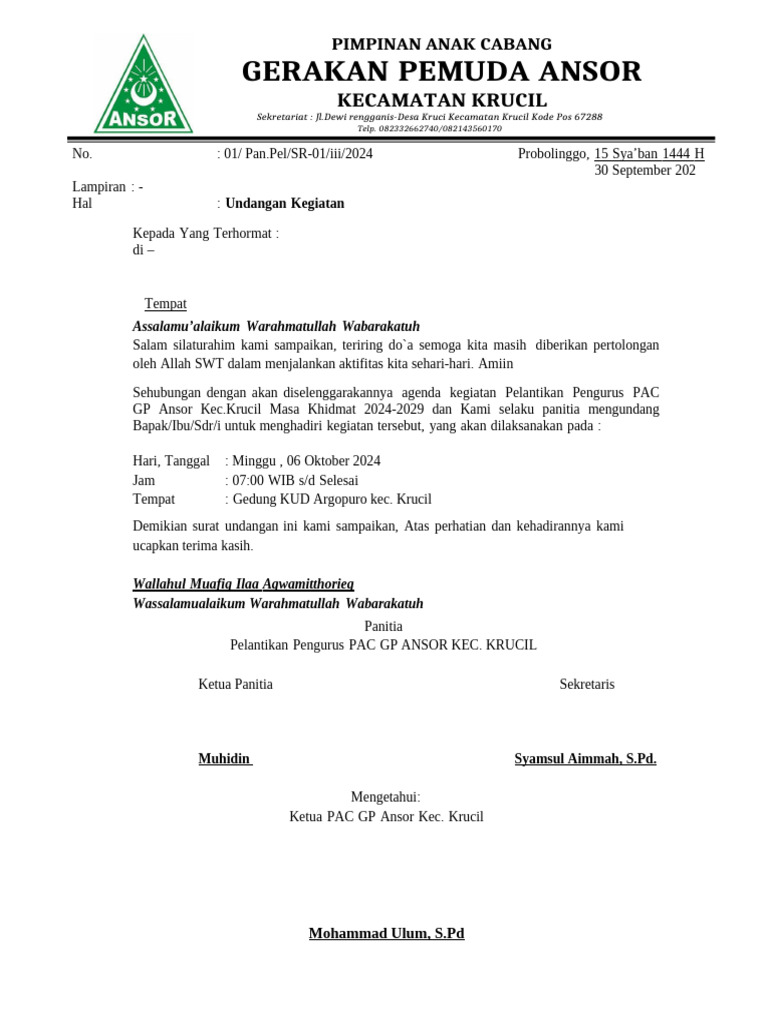 Surat-Undangan Pelantikan | PDF