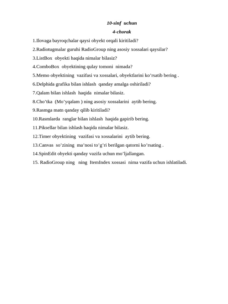 10-Sinf Yakuniy Nazorat | PDF