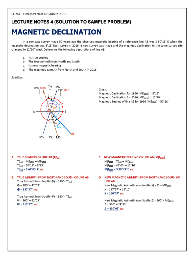 TOPIC 4a - COMPASS SURVEYS (SAMPLE PROBLEM) | PDF