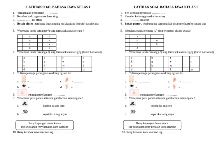 Latihan Soal Bahasa Jawa Kelas I | PDF