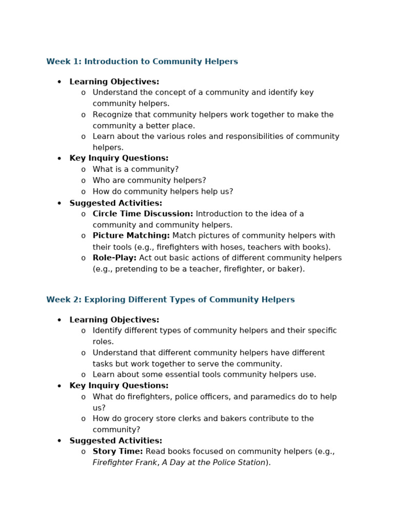 Learning Objectives:: Week 1: Introduction To Community Helpers | PDF