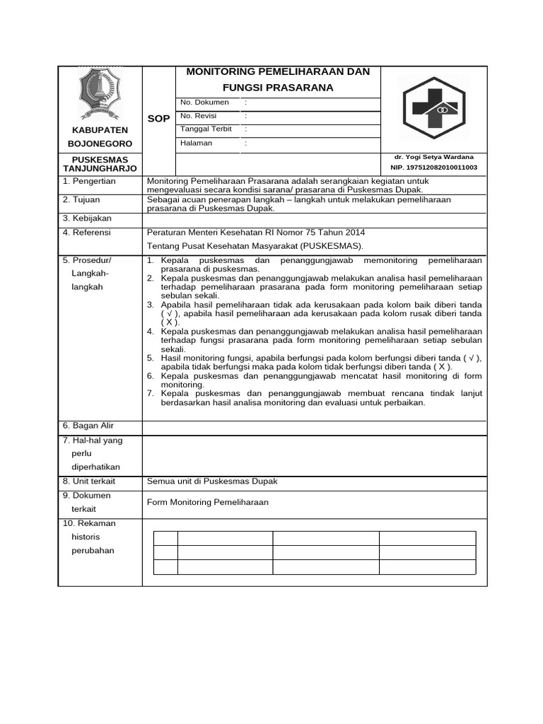 Kop Sop - Monitoring Pemeliharaan Dan Fungsi Prasarana | PDF