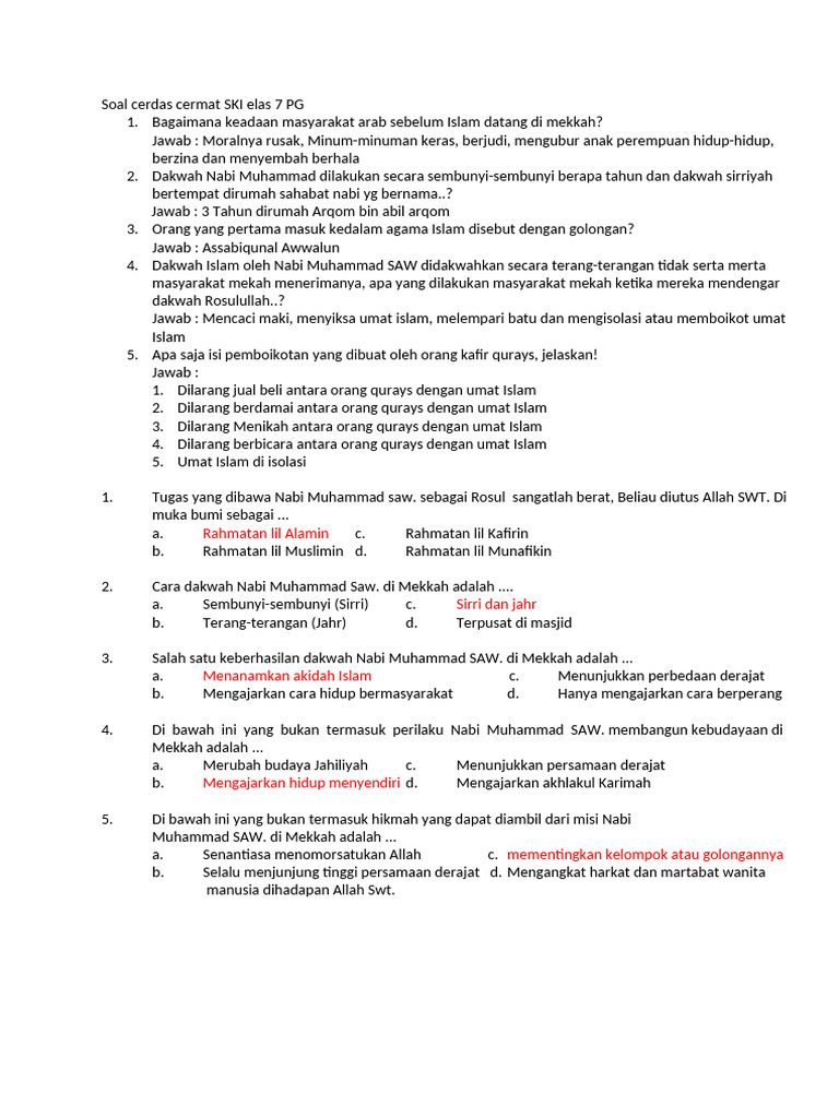 Soal Cerdas Cermat SKI Elas 7 | PDF