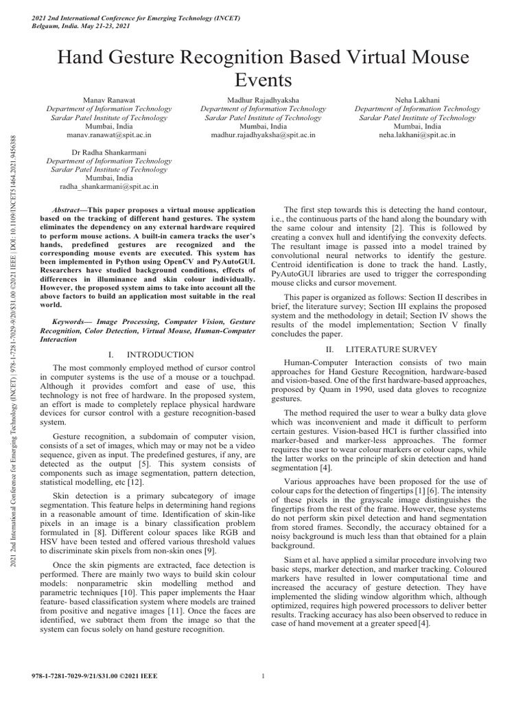 Hand Gesture Recognition Based Virtual Mouse Events | PDF | Image ...