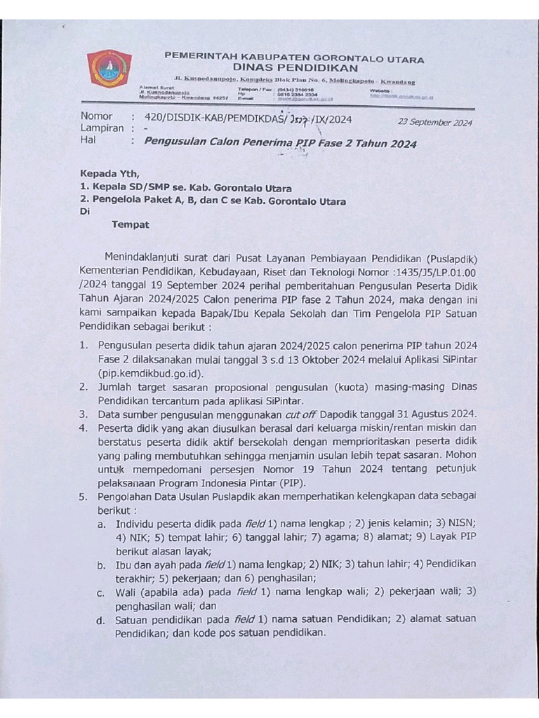 Usulan PIP Fase 2 Tahun 2024 | PDF